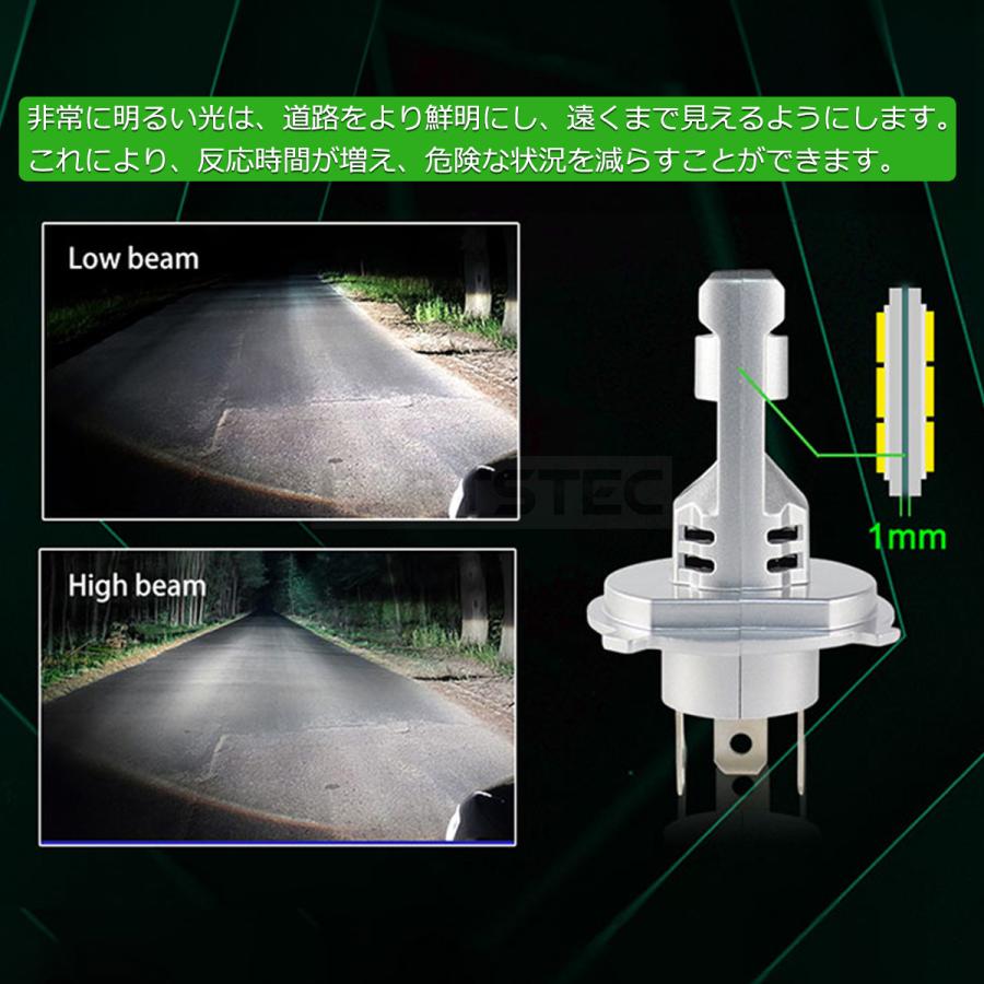 H4 LED ヘッドライト ホワイト 6000K 白 2個 12V 3570チップ Hi Low切替 ワンタッチ 軽自動車 バイク / 46 ...