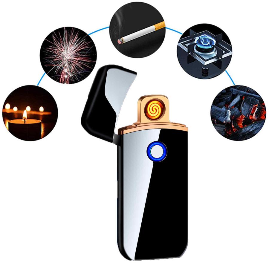 即納 電子ライター ライター usb 小型 充電式充電式 ガス・オイル不要 防風 軽量 薄型 プレゼント 電子ターボライター 家庭用 アウトドア 6色 : parumuoppa - 通販 ...