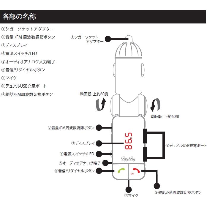 FMトランスミッター Bluetooth ハンズフリー対応 FF-BC06 Fifty-five USB充電ポート搭載 新品 未開封 ...