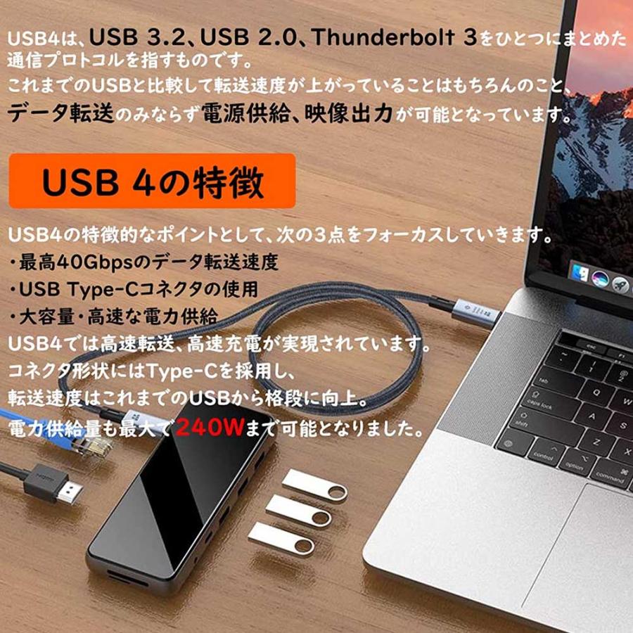 PD 240W Type-C USB4 ケーブル 1.2M 40Gbps高速転送 PD対応【 48V 5A 】 急速充電 : pcastore ...