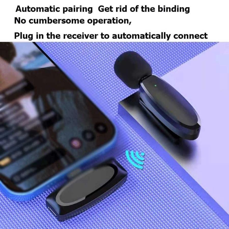 2個ピンマイク 干渉防止 ラペルマイクロフォンワイヤレス360°全方向 プラグ＆プレイ APP不要 外付けマイク ステレオミニ 充電式 TYPE-C or iOS iPad/iPh ...