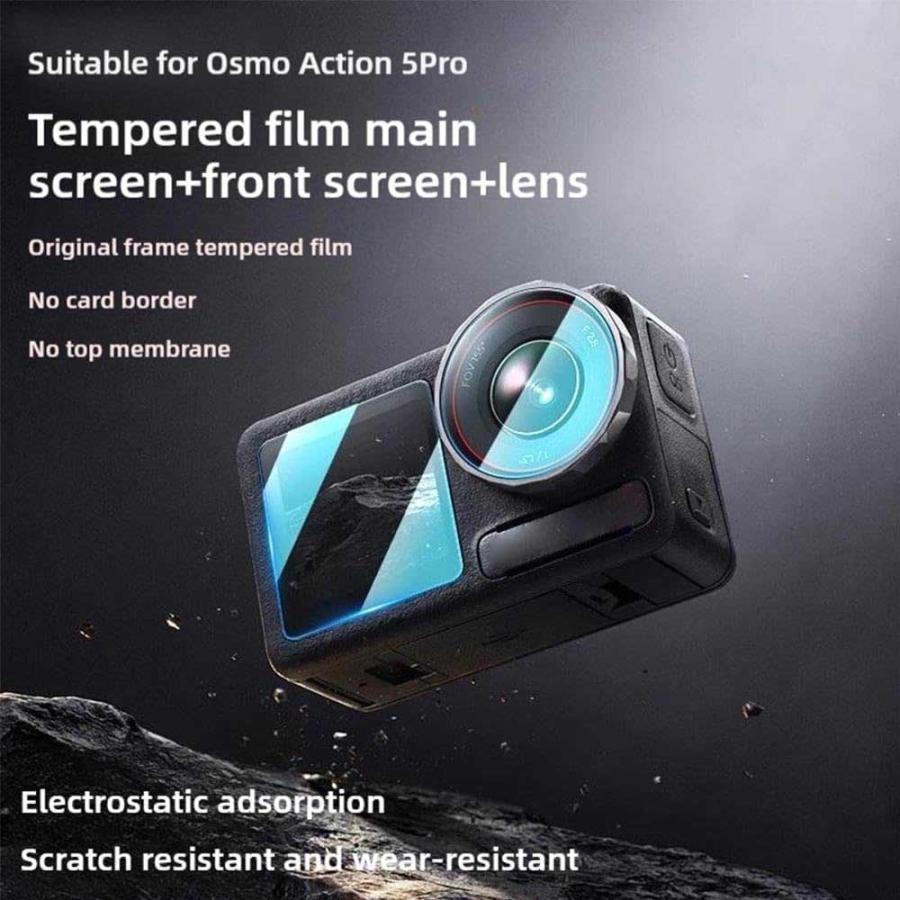 DJI Osmo Action 5 Pro 対応 ガラスフィルム 3枚入り ( タッチスクリーン2枚＋レンズ1枚 ) スクリーン保護 強化ガラスフィルム Dual Screen 保護 ...