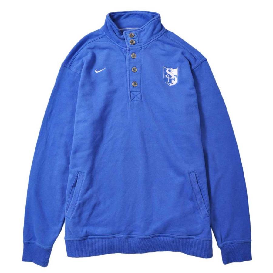 NIKE ナイキ 襟付き ハーフボタン スウェット ブルー エンブレム NIKE ナイキ 襟付き ハーフボタン スウェット ブルー エンブレム
