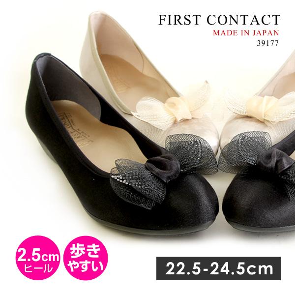 FIRST CONTACT ファーストコンタクト パンプス シューズ レディース 日本製 ローヒール リボン アーモンドトゥ 39177 ...