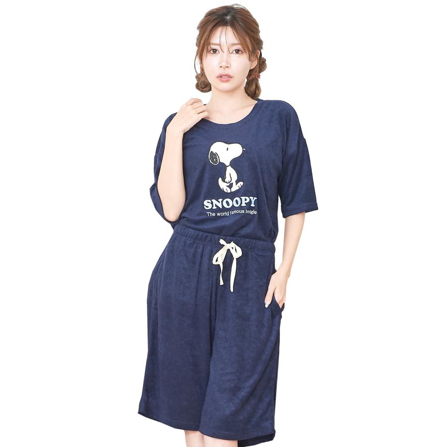 スヌーピー ルームウェア レディース パジャマ 半袖 七分丈パンツ 春 夏 上下セット かわいい アップリケ付き 柔らか素材 部屋着 PIL ...