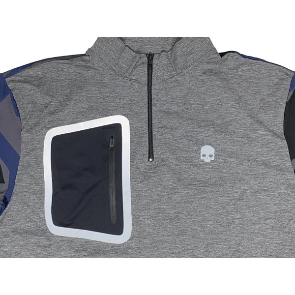 HYDROGEN（ハイドロゲン） G00015 再帰反射 スカル絵柄入り メンズ 灰色Xカモフラージュ柄 長袖 ハーフジップ ゴルフ シャツ ...