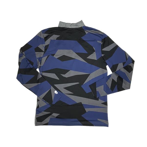 HYDROGEN（ハイドロゲン） G00015 再帰反射 スカル絵柄入り メンズ 灰色Xカモフラージュ柄 長袖 ハーフジップ ゴルフ シャツ ...