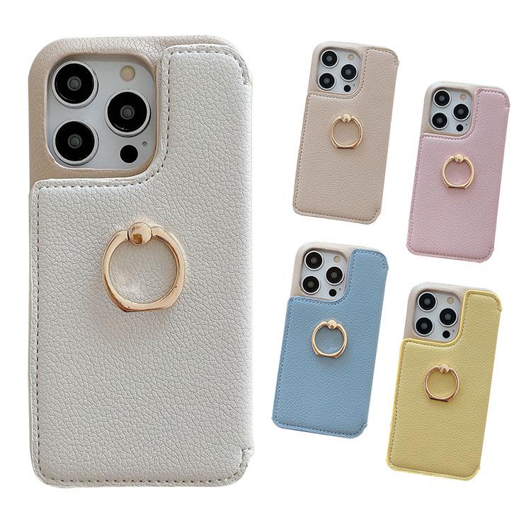 iPhone16 ケース カバー PUレザー 背面ケース 一体型スマホリング付き スタンド機能 カード収納 おしゃれ かわいい レディース 化粧鏡付き ミラー付き Apple iPh : パー ...