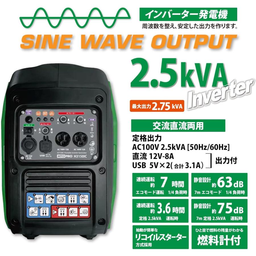 MTO インバーター発電機 グリーン H3150IC : PETASUTO ONLINE SHOP - 通販 - Yahoo!ショッピング