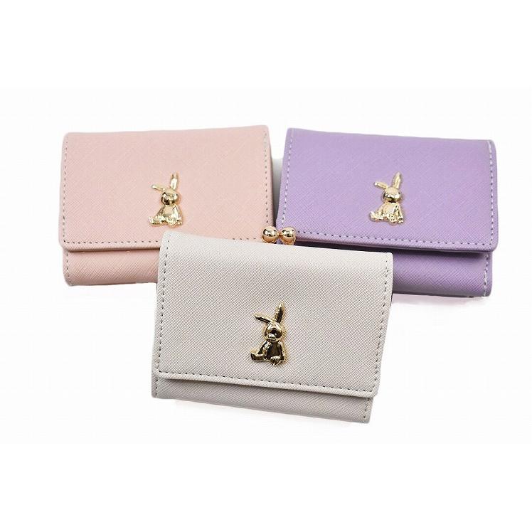 財布 ラビット プレート付 がま口 二つ折り財布 3カラー ミニ 財布 ラビット プレート付 がま口 二つ折り財布 3カラー ミニ