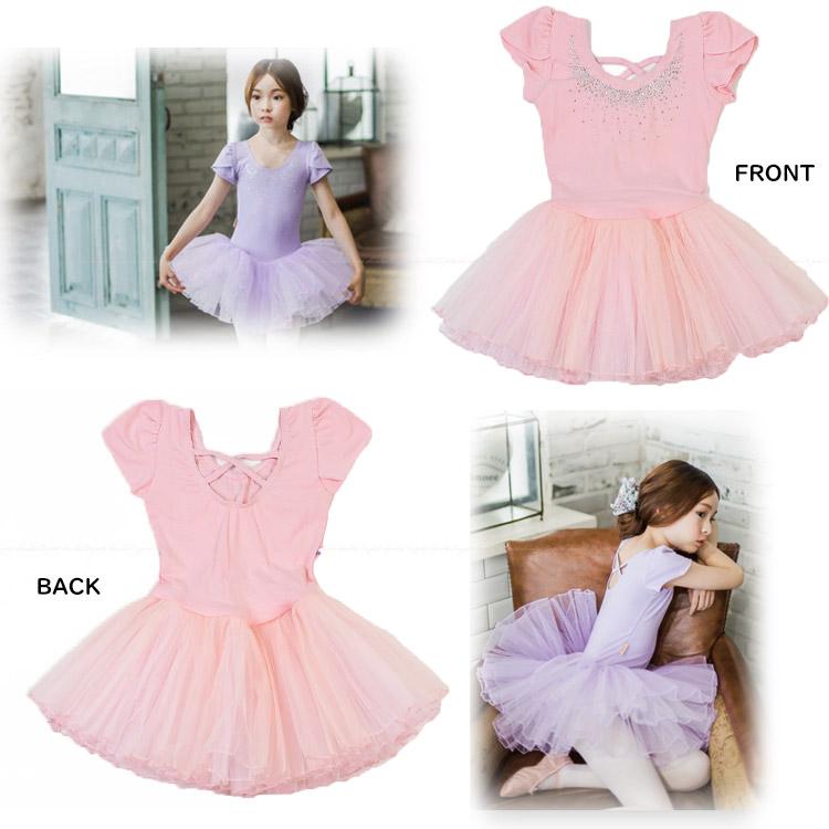 バレエ レオタード 子供 ジュニア チュチュ 付き 半袖 ラインストーン 股下スナップボタン付 ピンク ラベンダー :zzz-0209a:Le petit chocolat～プチショコラ ...