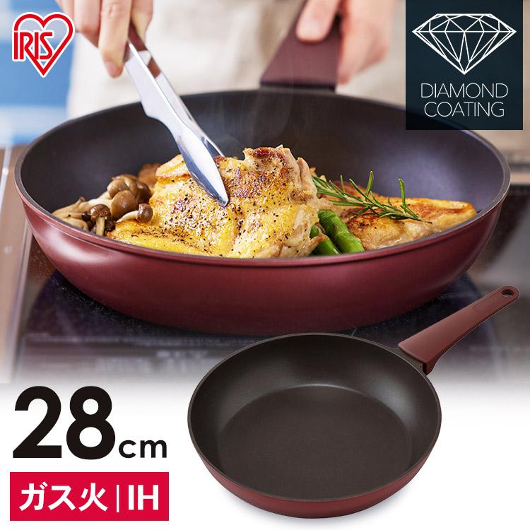 IRIS OHYAMA フライパン ih 28cm DCF-I28 ダイヤモンドコート IH対応 ガス火対応 ガス火 コーティング 取っ手一体型 アイリスオーヤマ : メガストア Yahoo ...