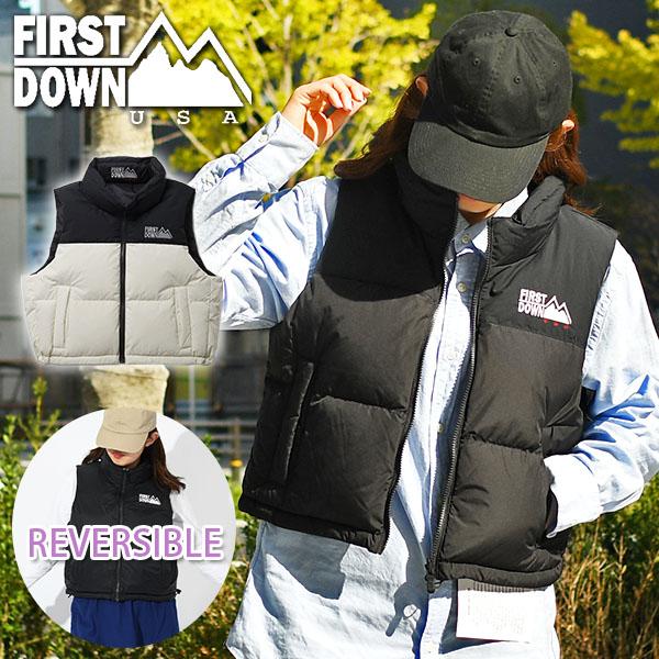 FIRST DOWN 30%off ファーストダウン ショート丈 リバーシブル ダウンベスト レディース SHORT BUBBLE VEST MICROFT 定番 撥水 アウター ...