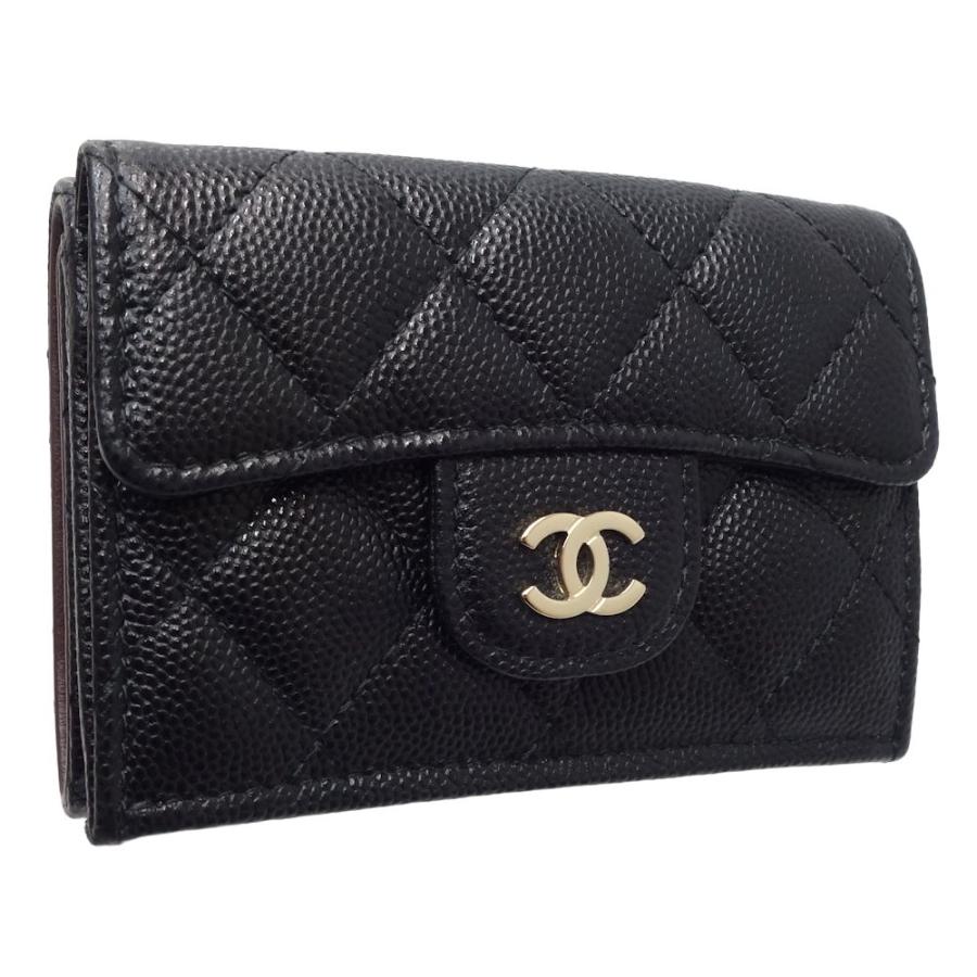 CHANEL シャネル 三つ折り財布 ココマーク クラシックスモールウォレット マトラッセ AP0230 キャビアスキン ブラック ...
