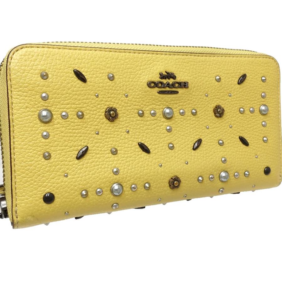 COACH コーチ 長財布 ラウンドジップロングウォレット スタッズ 29694 レザー イエロー/180931【中古】 : MIDORIYA ...