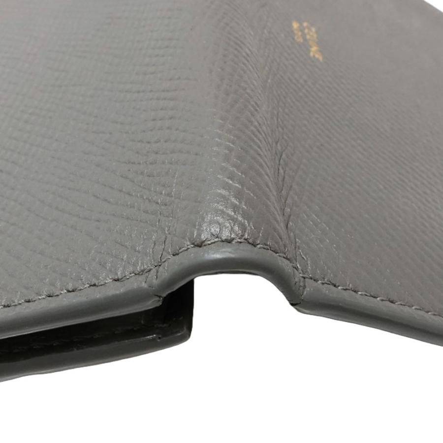 CELINE セリーヌ 二つ折り財布 ミディアムストラップウォレット 10B643BRU.10GV レザー グレー ヴィンテージピンク ...