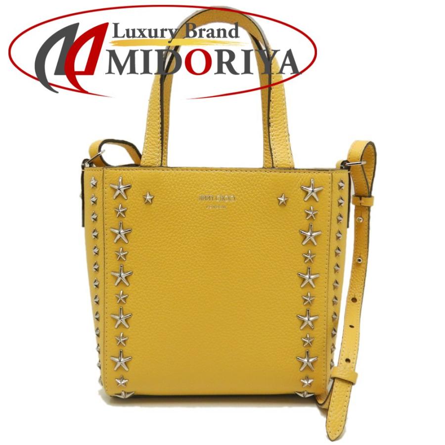 JIMMY CHOO ジミーチュウ ペガシ ハンドバッグ スタースタッズ 2WAY レザー イエロー/251994【中古 ...