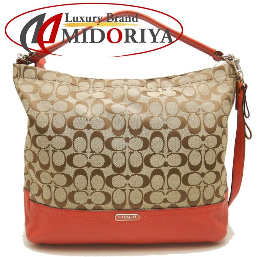 COACH コーチ ホーボー F23279 ショルダーバッグ シグネチャー キャンバスxレザー ベージュ レッド アウトレット/252901 ...