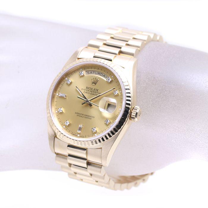 デイデイト ロレックス デイデイト【仕上げ済】8Pダイヤ/2Pバゲットダイヤ 18238A シャンパン X番 メンズ /38573 【中古 ...