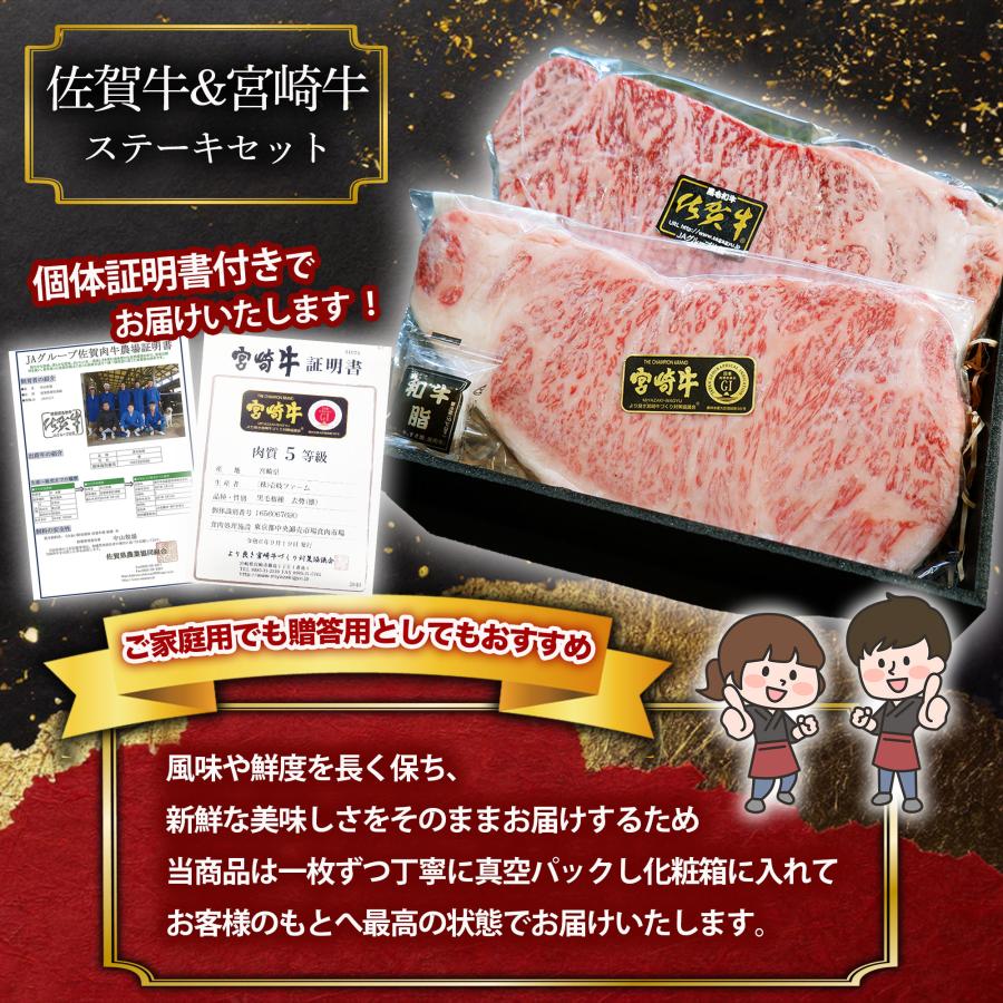 父の日 お中元 【A5等級】 佐賀牛 ＆ 宮崎牛 サーロイン ステーキ 食べ比べ 計600g(各300g) 通販 肉 牛肉 ギフト お中元 ...