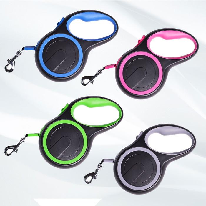 ☆送料無料☆ ワンタッチ 簡単操作 5M伸縮リード ナイロン素材 自動巻き戻し お散歩 お出掛 犬用品 リーシュ PAA0008 ...