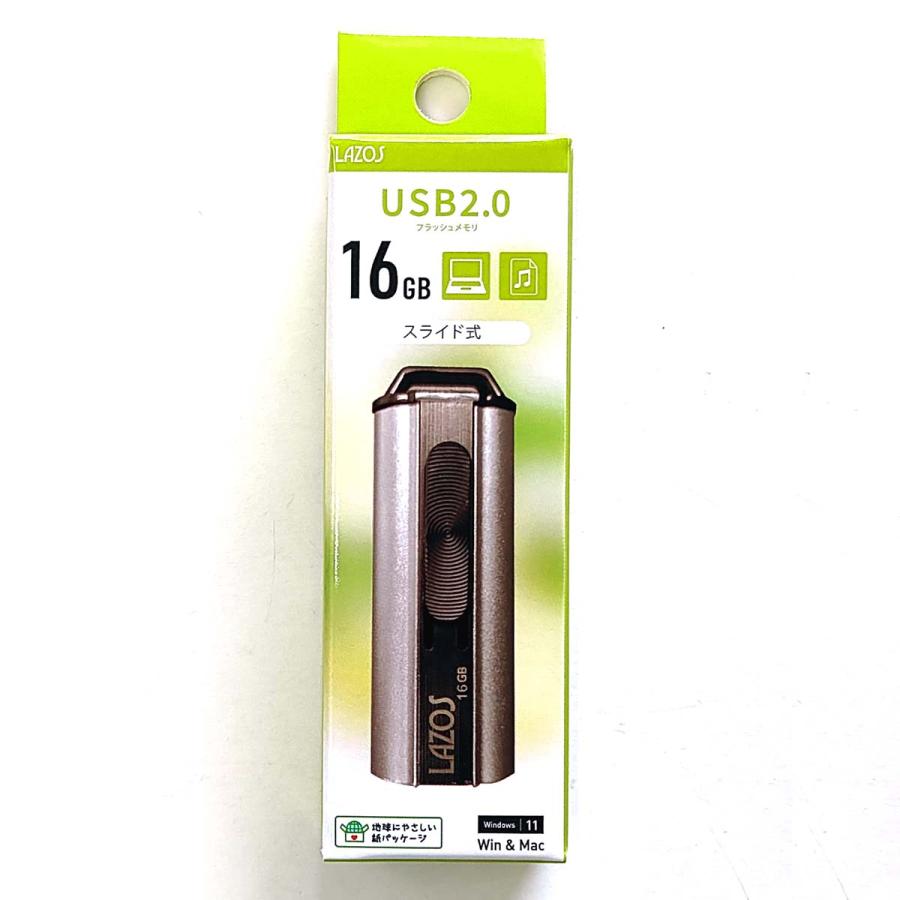 USBメモリ【16GB】USB2.0 スライド式★LAZOS リーダーメディアテクノ L-US16 4571414155601 : ...