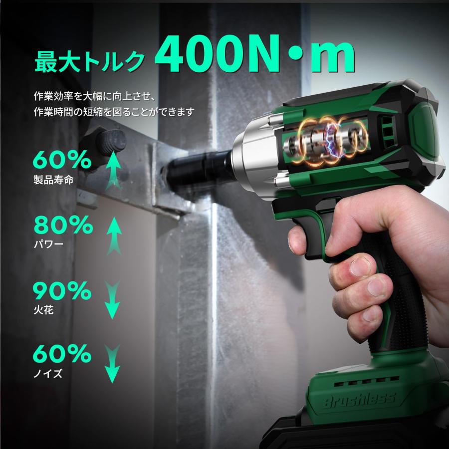 KIMO 電動インパクトレンチ 充電式 20V 3000mAhバッテリー*2 コードレス 無断変速 自動停止モード 正逆切替 最大トルク400N?m : ホタルブクロphysalis - 通販 ...