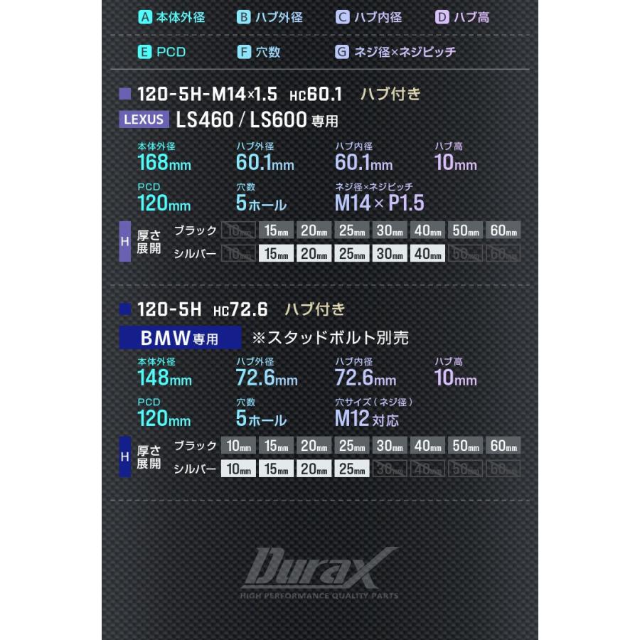 Durax スペーサー ハブ付き 30mm 2枚セット PCD 114.3mm 5H P1.5 ハブ一体型 ワイドトレッドスペーサー ワイトレ ホイールスペーサーブラック ...