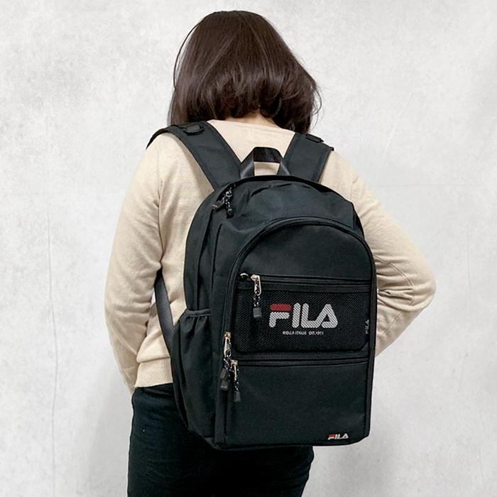 FILA フィラ リュック バッグ 25L 8ポケット ポーチ付き おしゃれ ロゴ 多収納 大容量 A4 通勤 通学 旅行 かばん カバン 鞄 人気 黒 ブラック : sa-bag-0124 ...