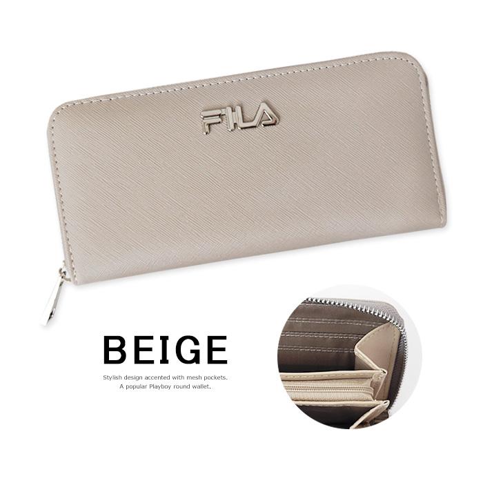 FILA フィラ ロゴ ブローチ 無地 ラウンド 長財布 シボ 合皮 かわいい おしゃれ シンプル ファスナー ギフト プレゼント ...