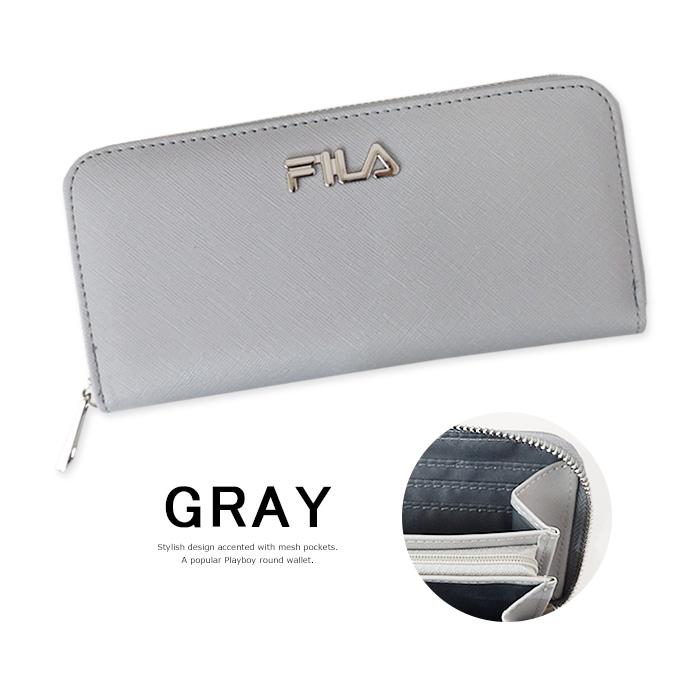 FILA フィラ ロゴ ブローチ 無地 ラウンド 長財布 シボ 合皮 かわいい おしゃれ シンプル ファスナー ギフト プレゼント ...