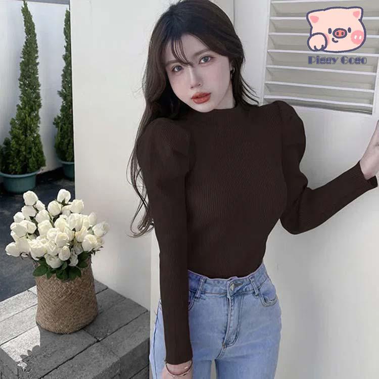 ニット パフスリーブ レディース 長袖 トップス セーター 春秋冬 リブニット インナー ストレッチ 着〓せ 大人可愛い ィス シンプル : dd-0821-ns412 : Piggy ...