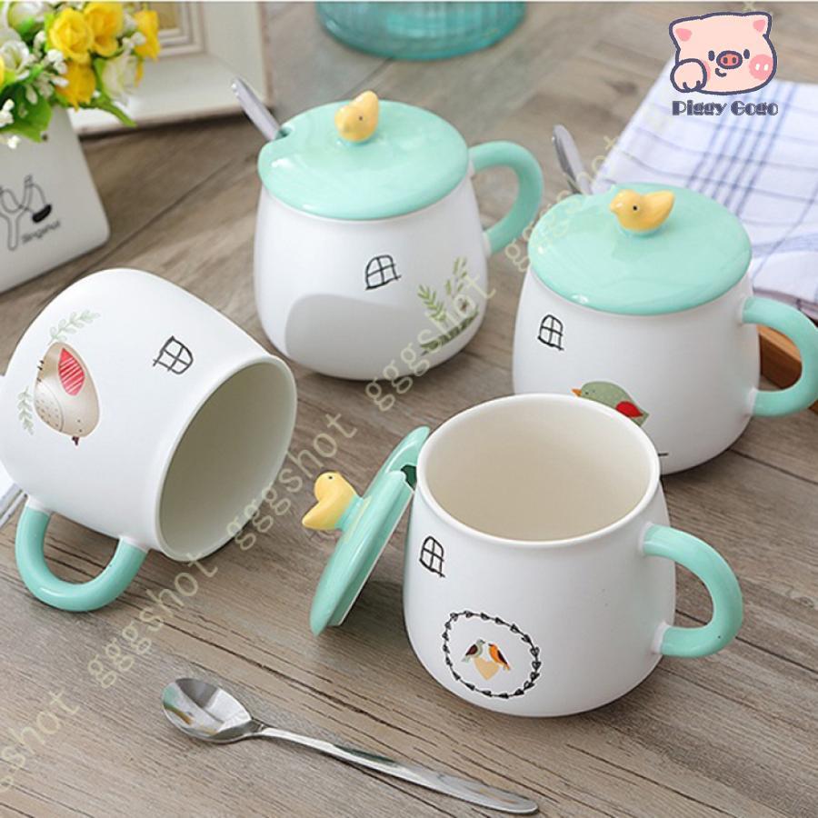 マグカップ 白磁 おしゃれ 小鳥 450ml 蓋付き マドラー付 コップ レンジOK 大きい カフェ 軽い 無地 シンプル 強化磁器 アウトレット 業務用 普段使い 北欧 : Piggy ...