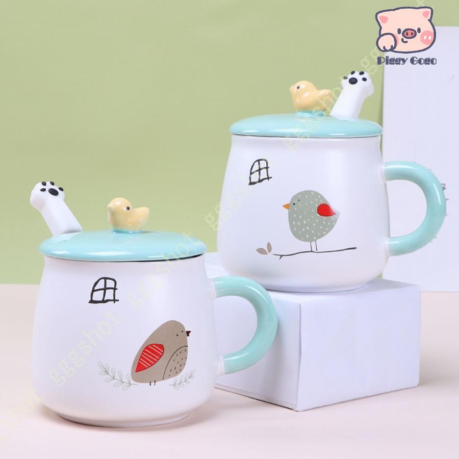 マグカップ 白磁 おしゃれ 小鳥 450ml 蓋付き マドラー付 コップ レンジOK 大きい カフェ 軽い 無地 シンプル 強化磁器 アウトレット 業務用 普段使い 北欧 : Piggy ...