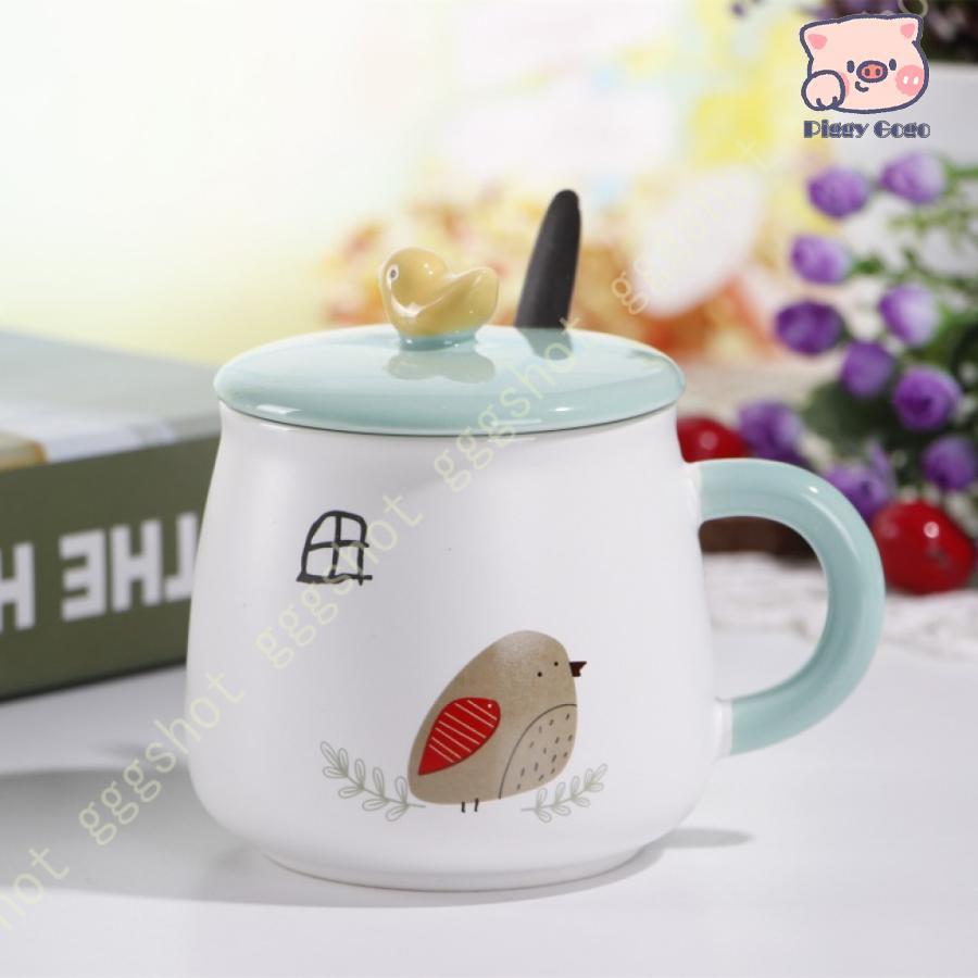 マグカップ 白磁 おしゃれ 小鳥 450ml 蓋付き マドラー付 コップ レンジOK 大きい カフェ 軽い 無地 シンプル 強化磁器 アウトレット 業務用 普段使い 北欧 : Piggy ...