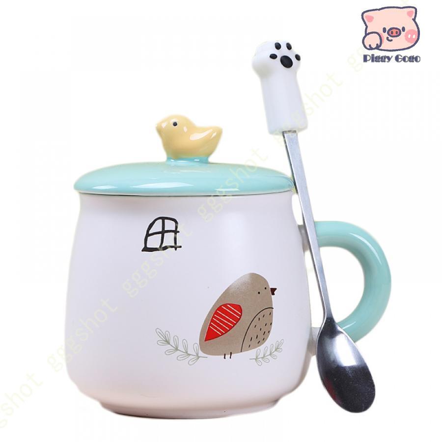 マグカップ 白磁 おしゃれ 小鳥 450ml 蓋付き マドラー付 コップ レンジOK 大きい カフェ 軽い 無地 シンプル 強化磁器 アウトレット 業務用 普段使い 北欧 : dd-1030 ...