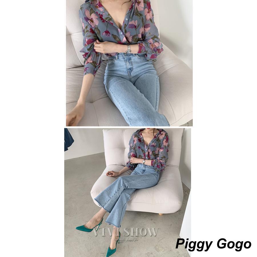 花柄シフォンブラウス 長袖 オシャレトップス レディース カットソー ホワイト ブラック 長袖シャツ : Piggy Gogo - 通販 - Yahoo!ショッピング