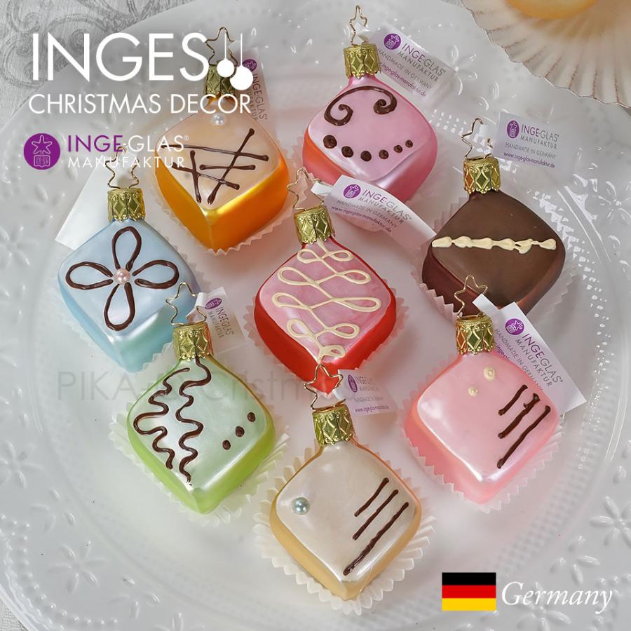 クリスマスツリー 飾り オーナメントセット INGE-GLAS MANUFAKTUR プチケーキ スイーツ お菓子 オレンジ ゴールド 6 ...