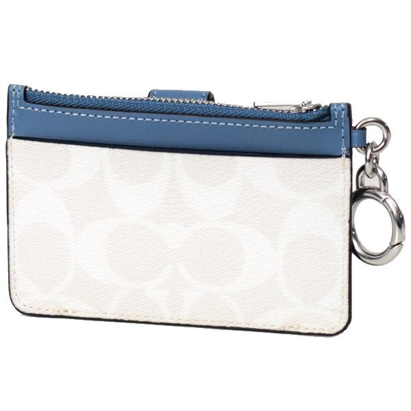 COACH コーチ カードケース コーティングキャンバス スムースレザー シグネチャー キーリング付き アタッチメント コインケース チャーク×インディゴ C7398 : ブランド専門店 ...