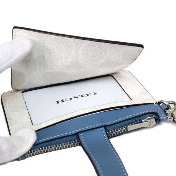 COACH コーチ カードケース コーティングキャンバス スムースレザー シグネチャー キーリング付き アタッチメント コインケース チャーク×インディゴ C7398 : ブランド専門店 ...