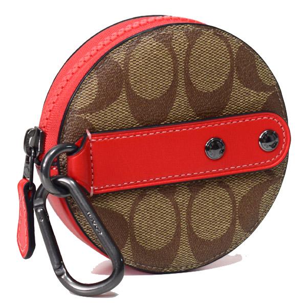 COACH（コーチ） コインケース シグネチャー ラウンド 丸型 円型 コインポーチ コインケース カラビナ付き ポーチ カーキ×マイアミ ...
