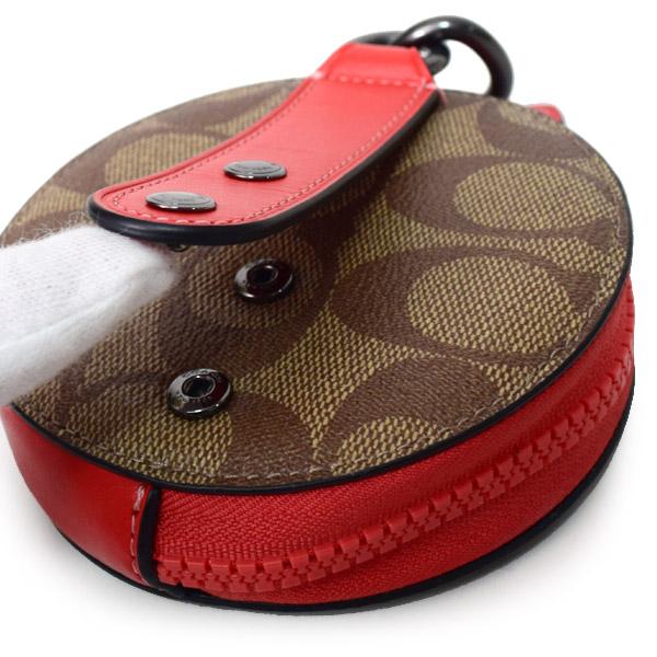 COACH（コーチ） コインケース シグネチャー ラウンド 丸型 円型 コインポーチ コインケース カラビナ付き ポーチ カーキ×マイアミ ...