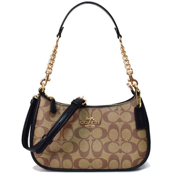 COACH コーチ バッグ コーティングキャンバス レザー シグネチャー テリ ロゴ 2way 斜め掛け チェーン ショルダー ハンド カーキ ...