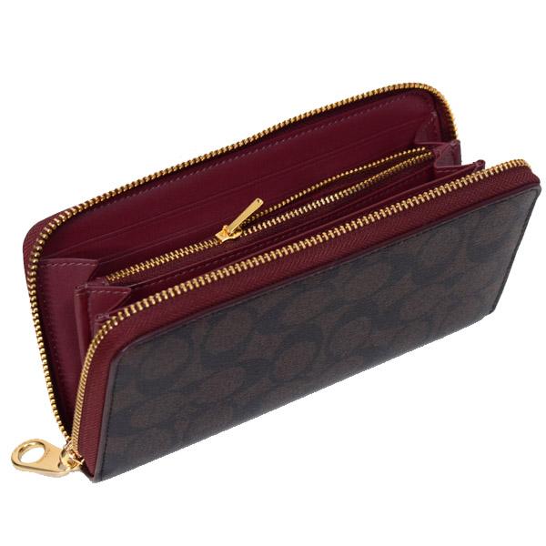 コーチ 長財布 COACH コーティングキャンバス レザー シグネチャー ヴァーシティ ロゴ リストレット ジップ アラウンド ブラウン× ...