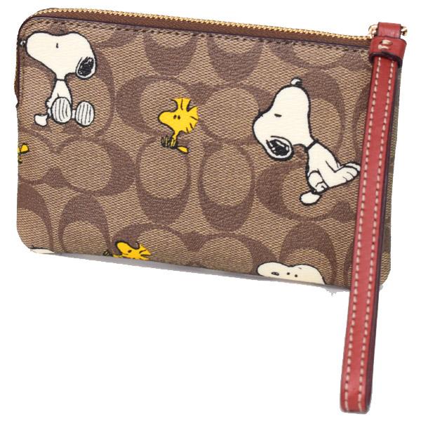 COACH コーチ マルチポーチ スヌーピー シグネチャー ピーナッツ コラボ ウッドストック プリント ジップ リストレット カーキマルチB ...