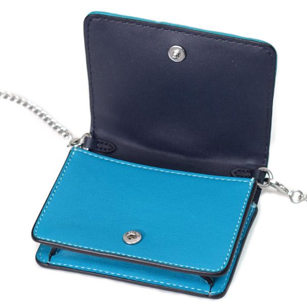 コーチ 財布 COACH レザー キルティング チェーン ミニ ウォレット カードケース カードポーチ 定期入れ 名刺入れ ポーチ ケース ティール CJ528 COACH（コーチ） 財布 レザー キルティング チェーン ミニ ウォレット