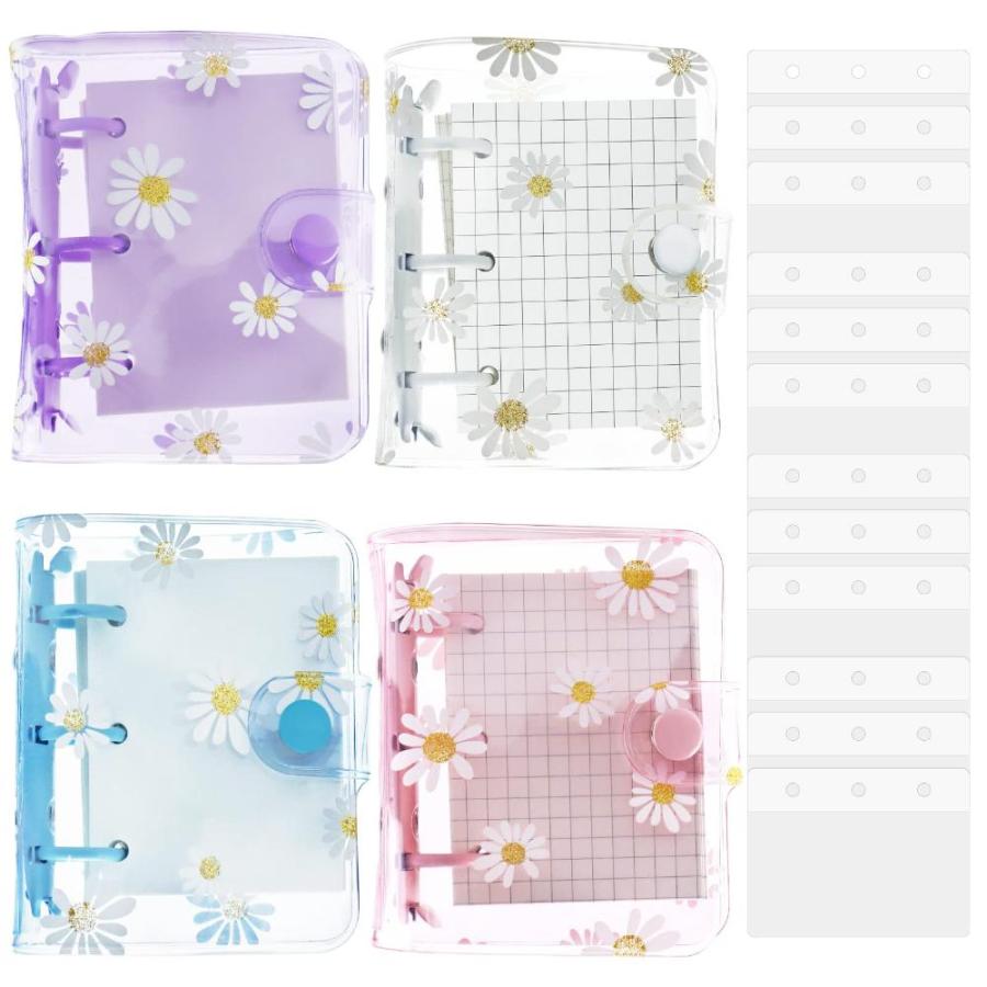 YETOOME ミニ透明3リングバインダーカバー デイジーパターンバインダー インナーペーパーとポケット付き クリアソフトPVCノートブック ...