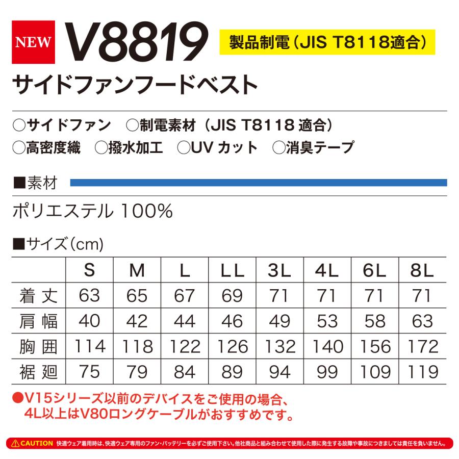 村上被服 鳳凰 2023年 新作 フルセット 空調作業服 フードベスト バッテリー サイド ファン 制電 撥水 熱中症対策 V8819 V1901 V1902 : m ...