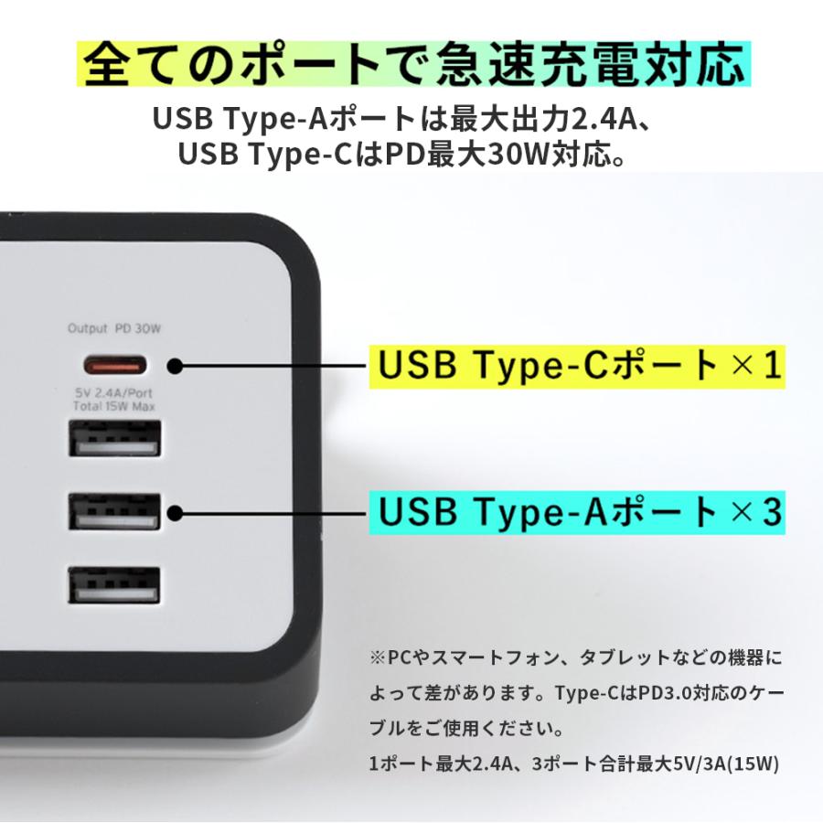電源タップ usb付き おしゃれ ホワイト 卓上充電タップ コンセント type-c スマホ充電器 AC&USB TAP : pxautc ...