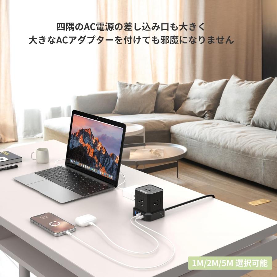 延長コード1m Type-C付 usbコンセント（合計2400W） 3個USB-Aポート 雷ガード 持ち込み便利 電源タップ usb付き タコ足配線 : ポケットラボ - 通販 - Yahoo ...